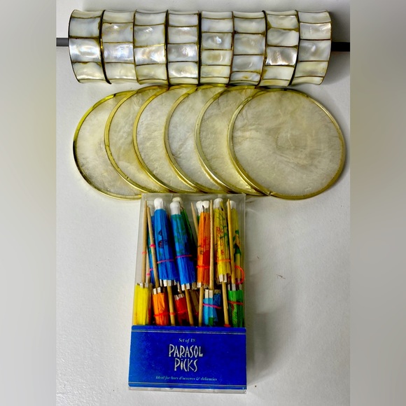 Dining | Nwt Vintage Capiz Shell Coasters Parasol Picks Capiz Shell ...